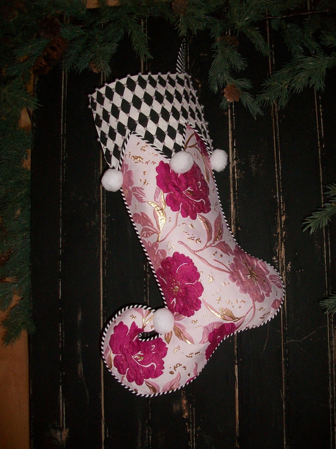 One (1) Barbie Inspired Pink and Fuscia Floral Hand Beaded With Black ...