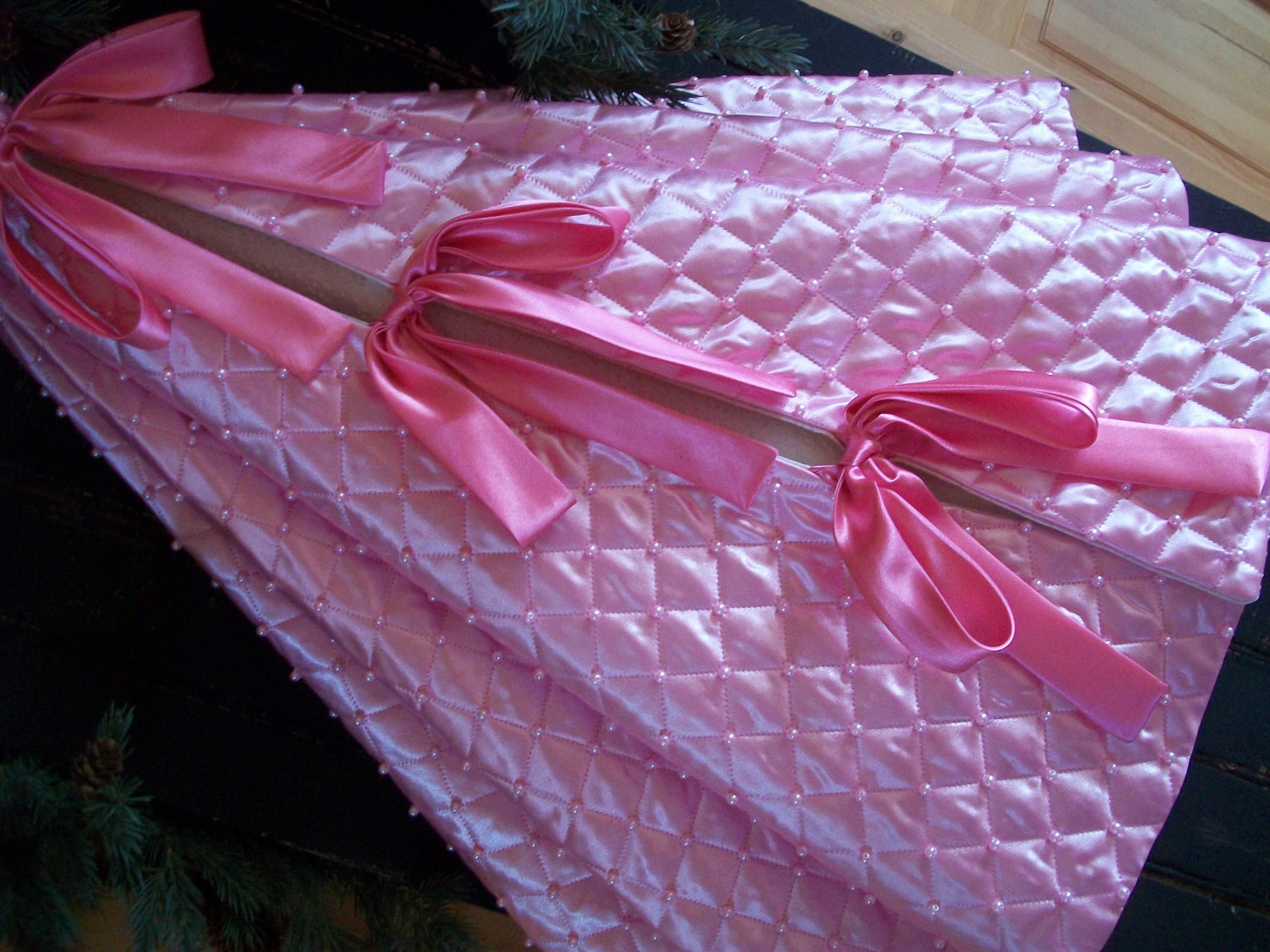 60 Metallic Pink Fully Hand Beaded Reversible Christmas Tree Skirt