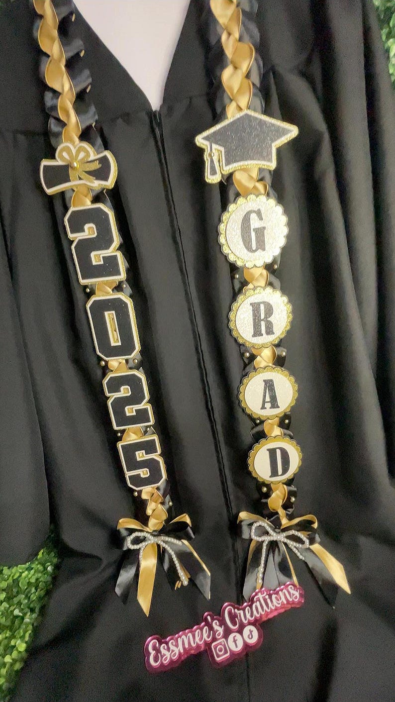 Black & Gold Graduation Lei - Class of 2025 - Handmade Ribbon Lei - Etsy