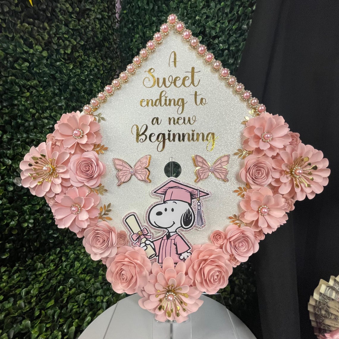 Pink and White Graduation Topper - Etsy