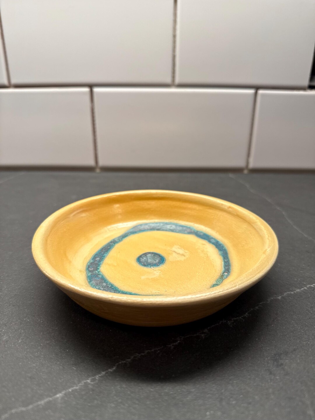 Yellow W/ Turquoise Target Splat Shallow Bowl – Bright and Playful - Etsy