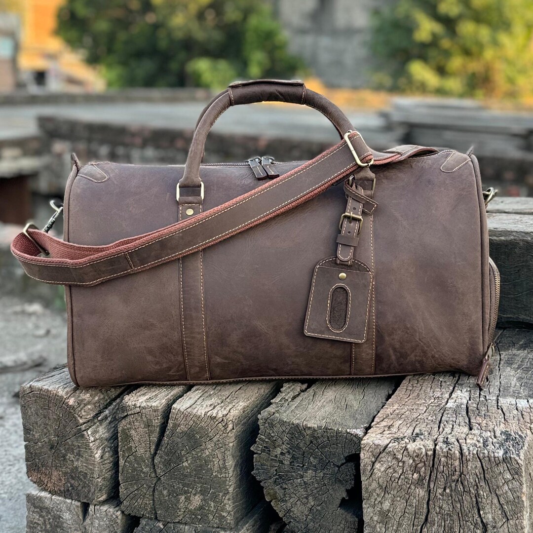 Handmade Buffalo Leather Duffle Bag: Engraved Retro Weekender - Etsy