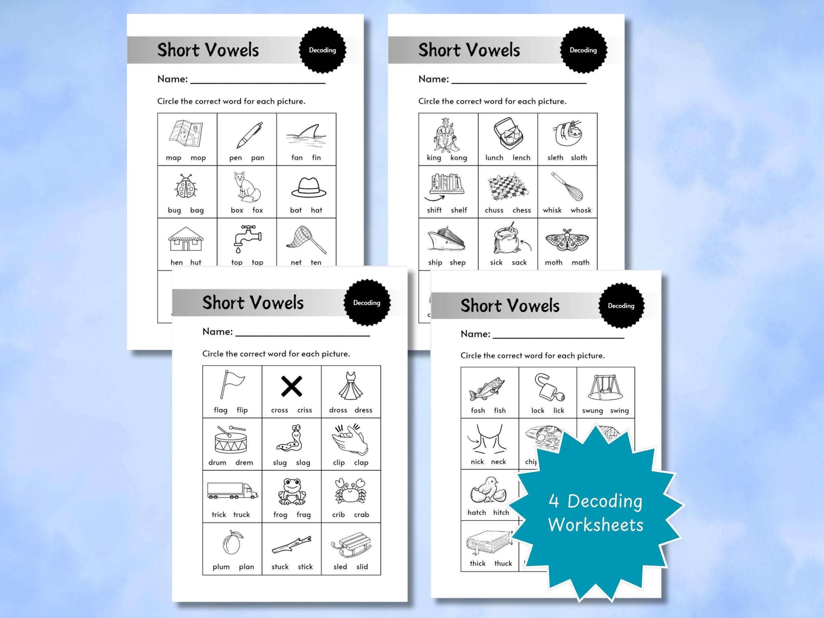 Short Vowel Phonics Worksheets: CVC Words, Blends & Digraphs (PDF ...