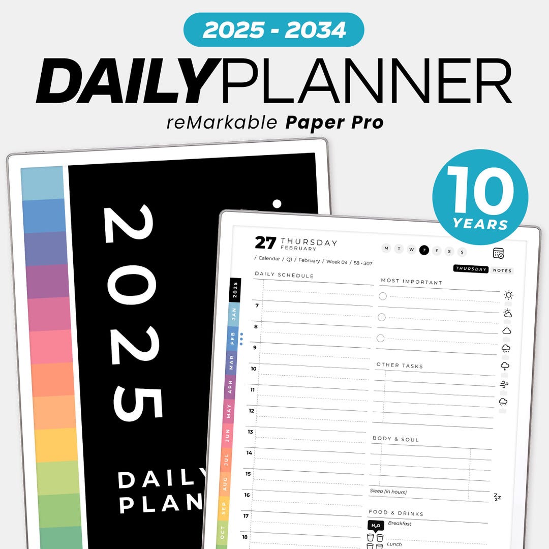 Remarkable Paper Pro Daily Planner 2025 to 2034 | Paper Pro Templates ...