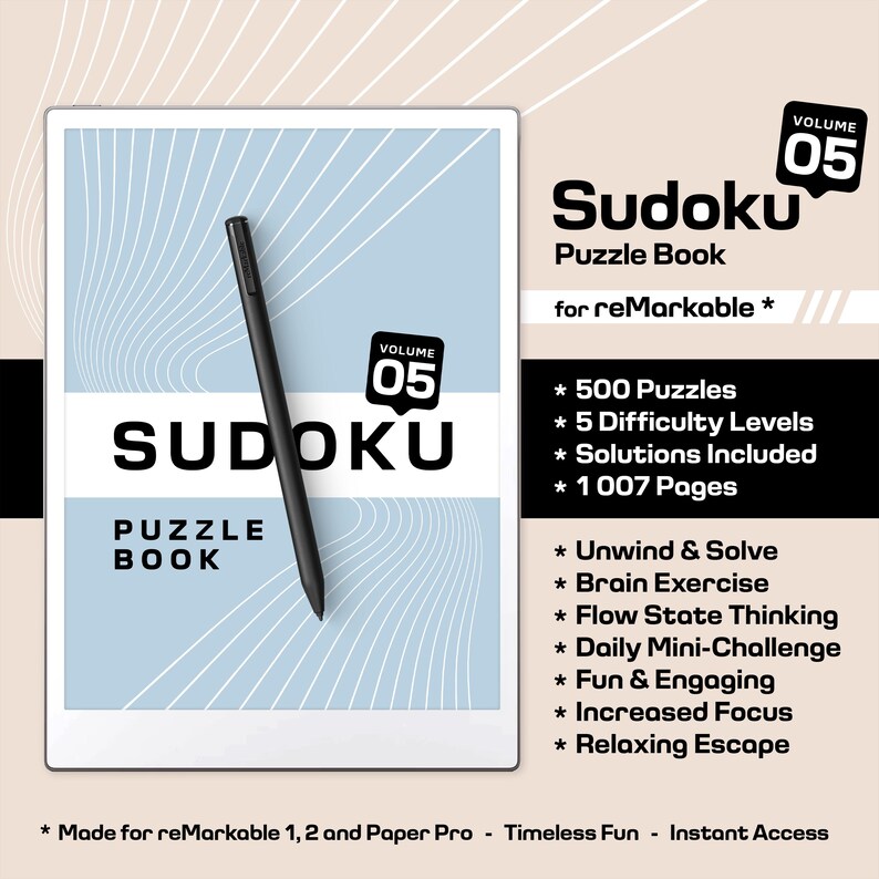 The Sudoku Puzzle Book for Remarkable Paper Pro: 500 Brain Teasers - Etsy