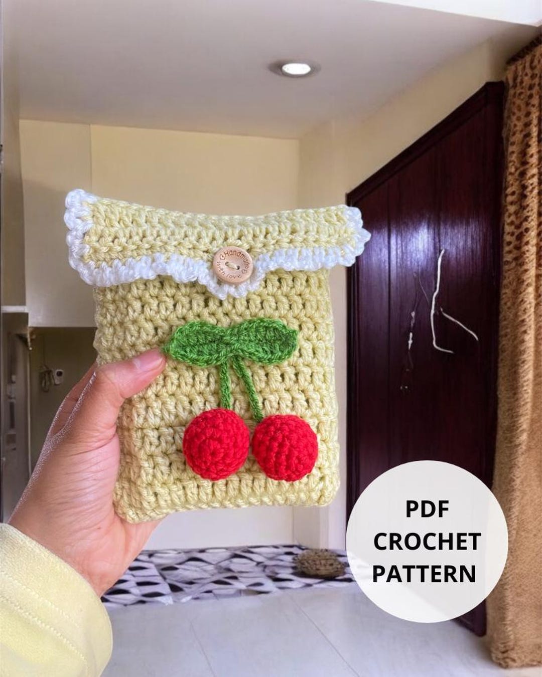 Crochet Cherry Book Sleeve, Crochet Book Sleeve, Crochet Book Cover ...