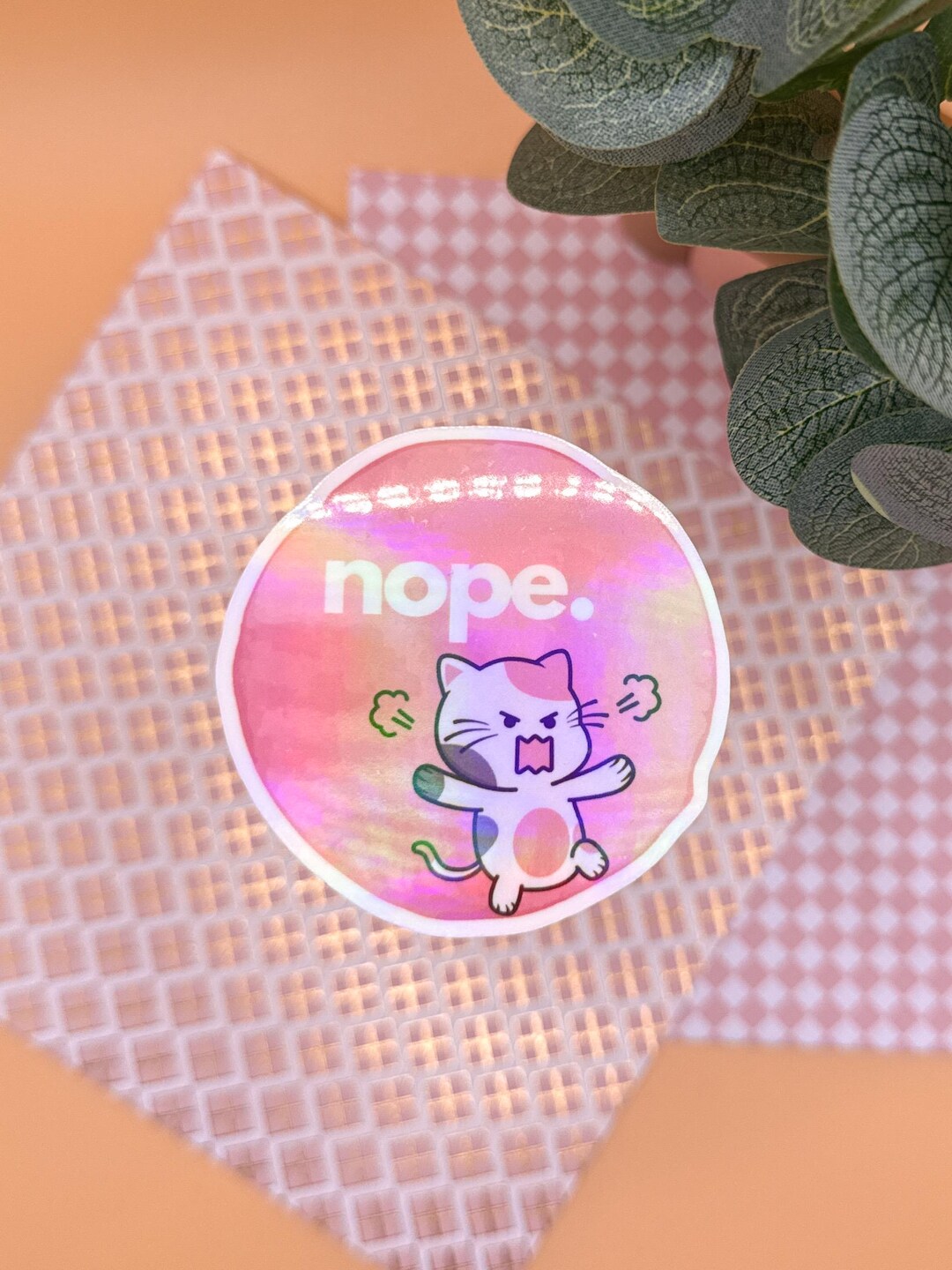 Nope Vinyl Sticker: Funny Cat Laptop Decal - Matte, Glossy, Holographic ...