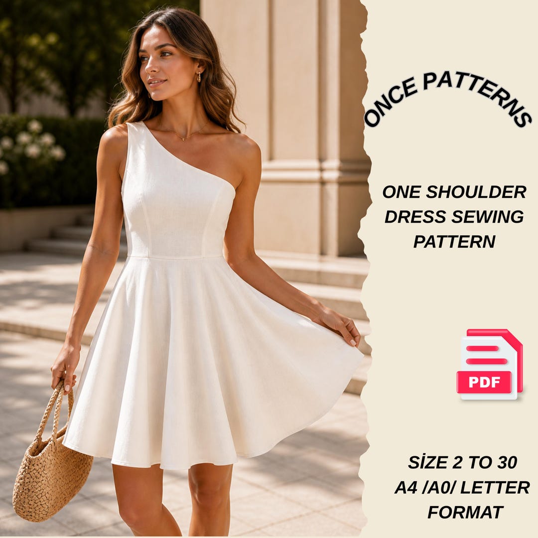 One Shoulder Dress Sewing Pattern, Asymmetrical Dress PDF, Fit and ...