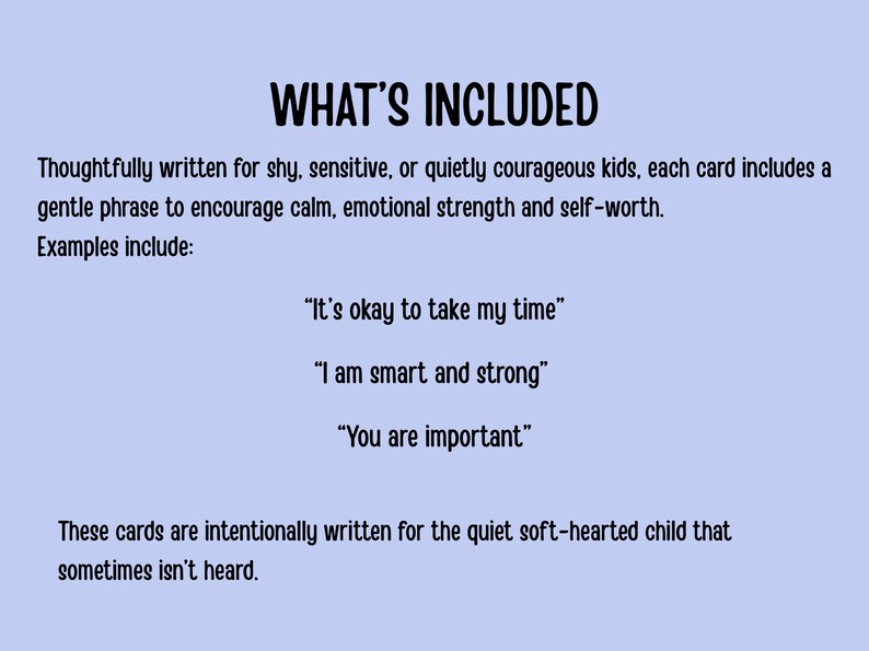 Printable Affirmation Cards for Shy or Sensivite Kids - 16 Positive ...