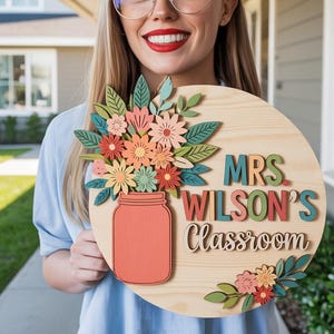 Personalized Floral Teacher Door Sign, Classroom Door Sign, Teacher ...