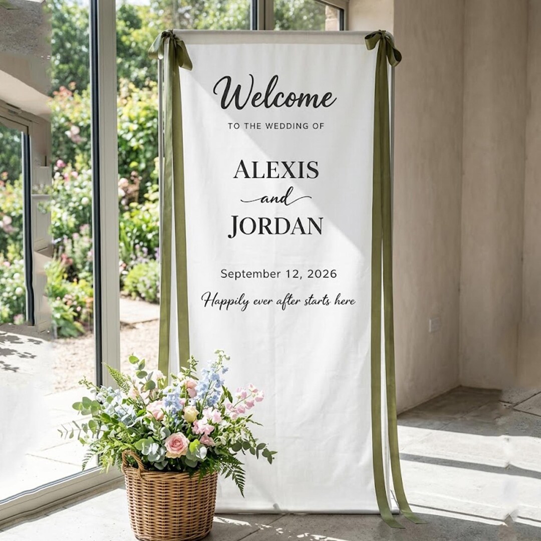 Personalized Wedding Welcome Sign, Fabric Wedding Banner, Elegant ...