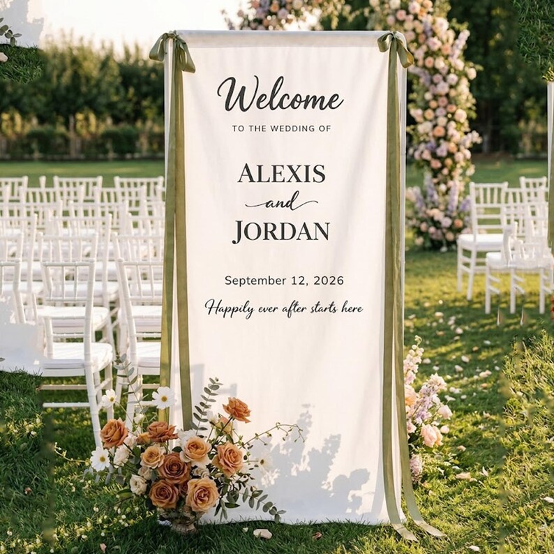 Personalized Wedding Welcome Sign, Fabric Wedding Banner, Elegant ...