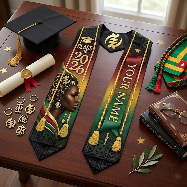 Melanin Queen Grad Sash, Class of 2026 Graduation Stole, Afrocentric ...