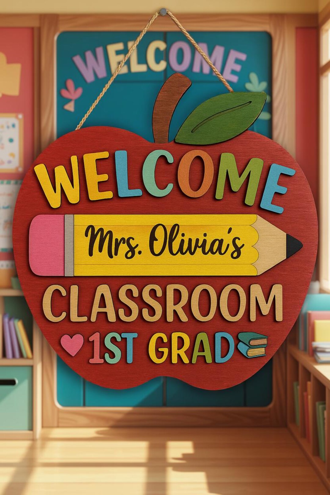 Personalized Teacher Door Sign, Welcome Teacher Sign, Apple Door Sign ...