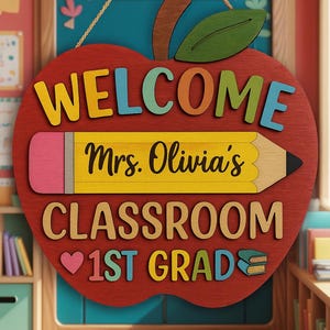 Personalized Teacher Door Sign, Welcome Teacher Sign, Apple Door Sign ...