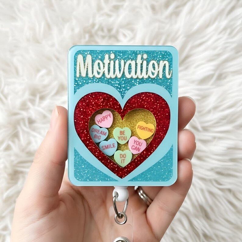 Motivation Shaker Badge Reel, Valentine Conversation Heart Badge Holder ...