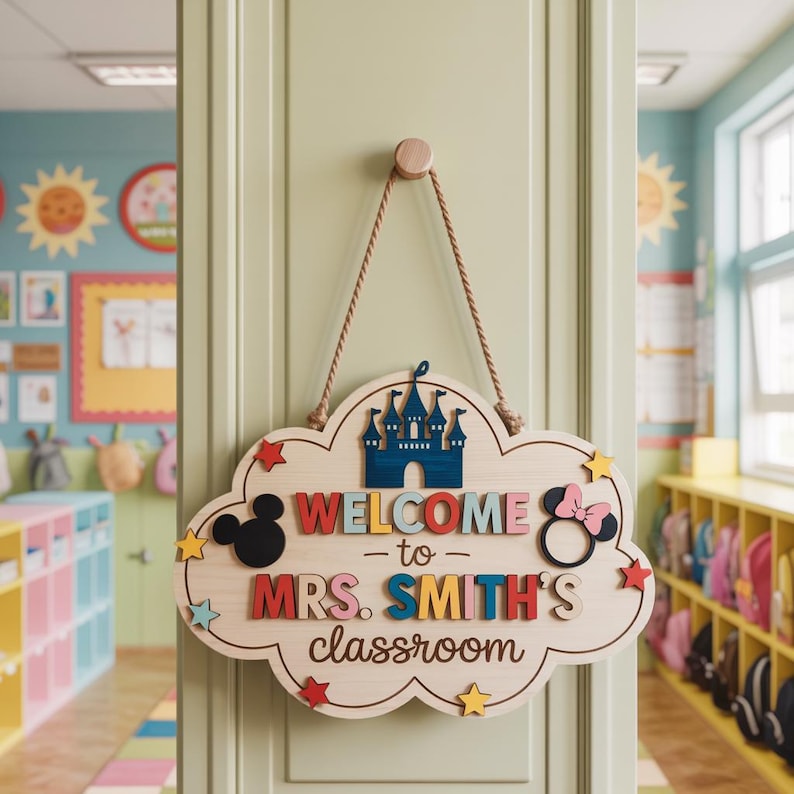 Personalized Disney Classroom Door Sign, Disney Teacher Sign ...