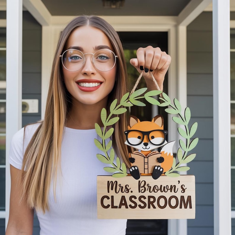 Fox Door Sign, Teacher Fox Sign, Custom Teacher Door Sign, Classroom ...
