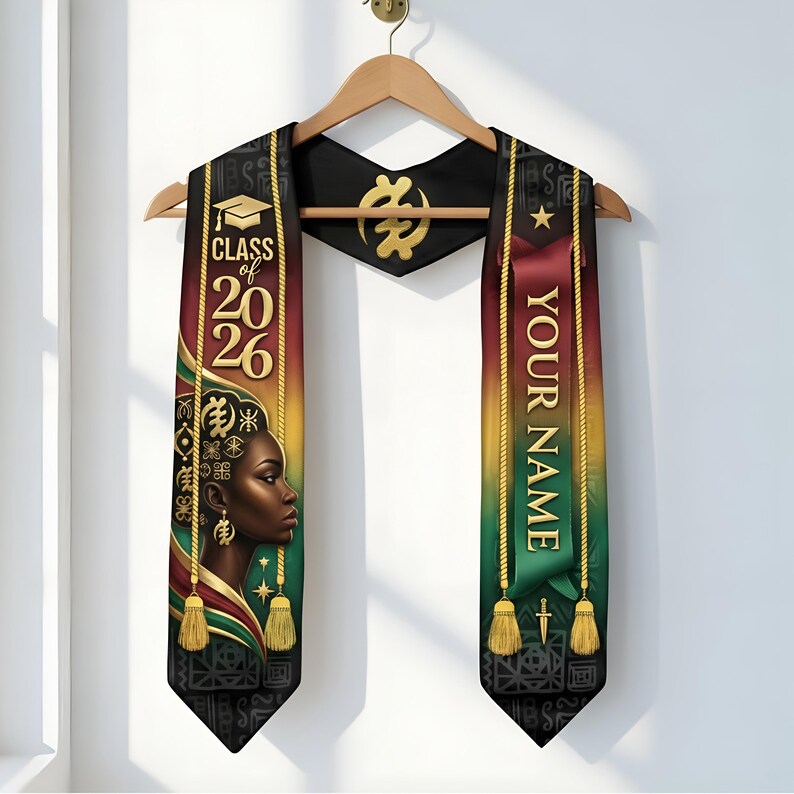 Melanin Queen Grad Sash, Class of 2026 Graduation Stole, Afrocentric ...