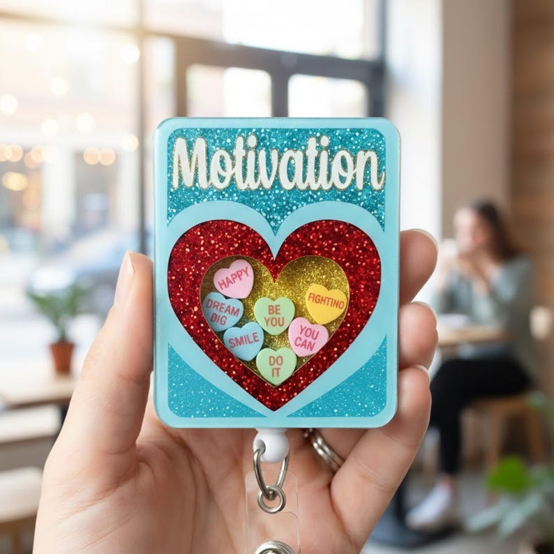 Motivation Shaker Badge Reel, Valentine Conversation Heart Badge Holder ...