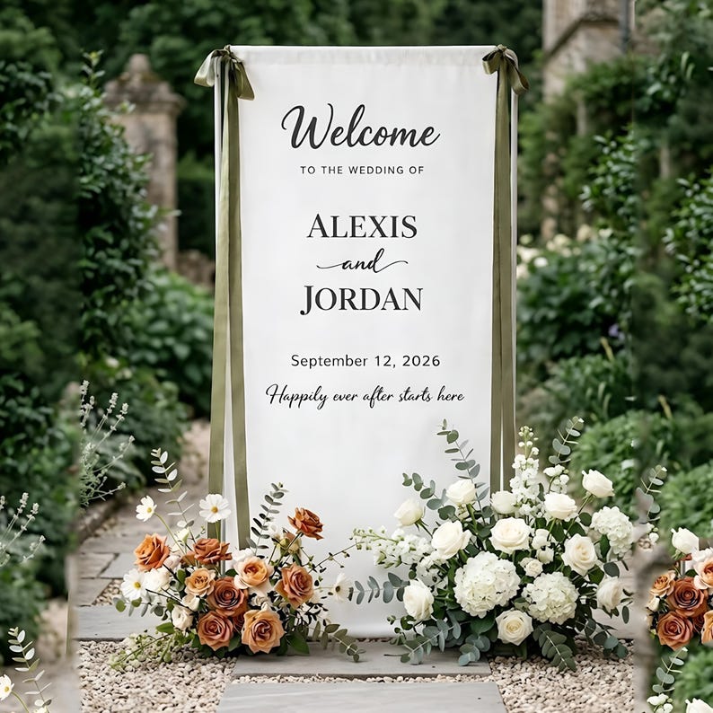 Personalized Wedding Welcome Sign, Fabric Wedding Banner, Elegant ...