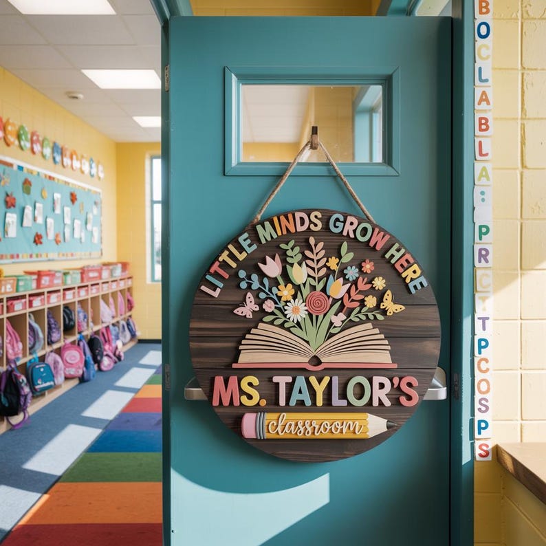 Personalized 3D Teacher Door Sign, Classroom Welcome Sign, Books Door ...