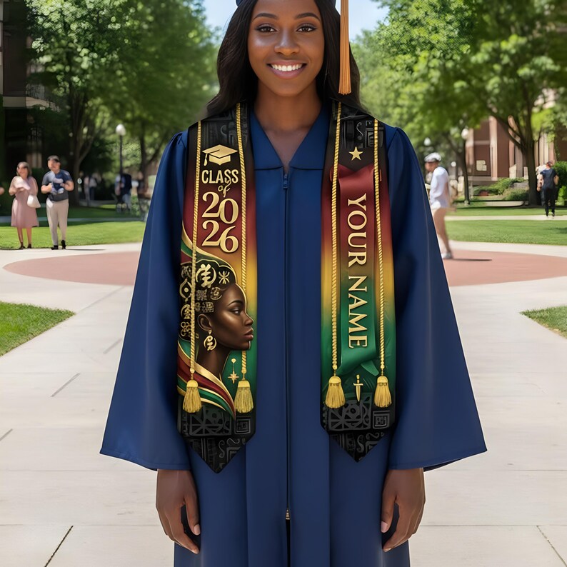 Melanin Queen Grad Sash, Class of 2026 Graduation Stole, Afrocentric ...