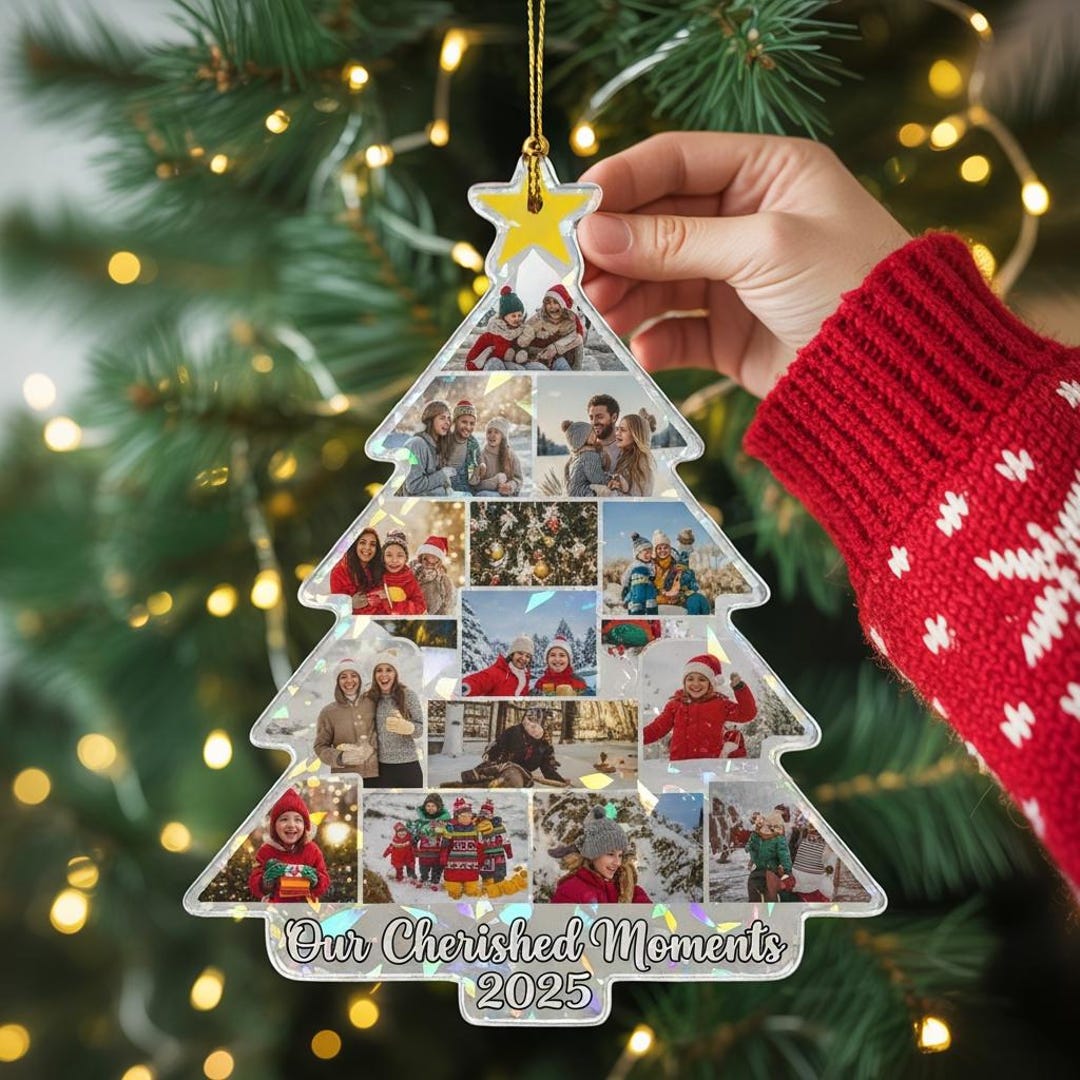 Personalized Photo Collage Christmas Tree Ornament, Christmas Tree ...