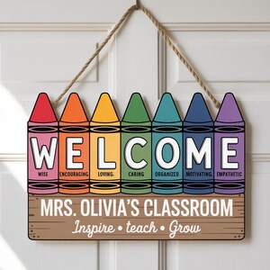 Personalized Crayon Teacher Sign, Teacher Door Hanger, Teacher Door ...
