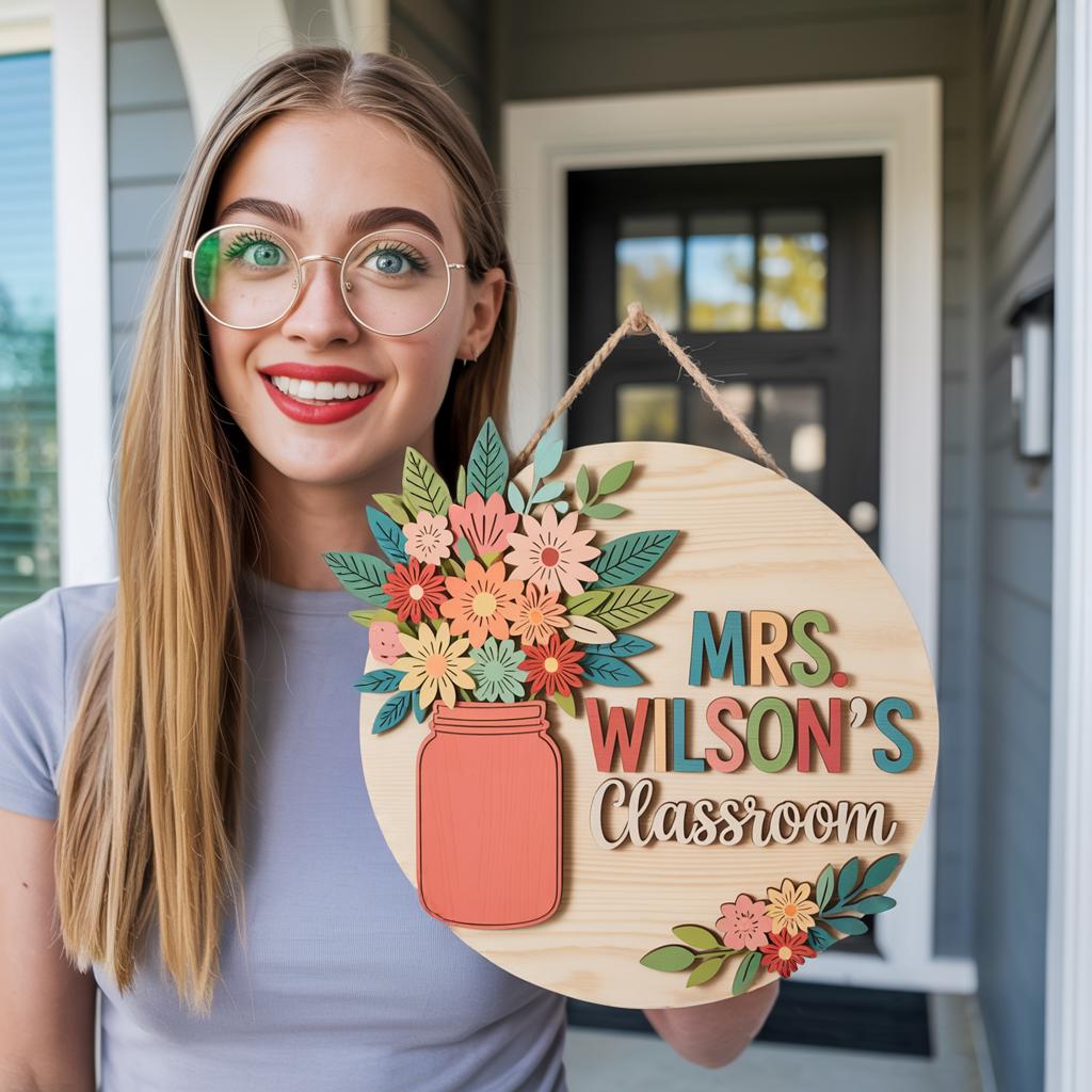 Personalized Floral Teacher Door Sign, Classroom Door Sign, Teacher ...