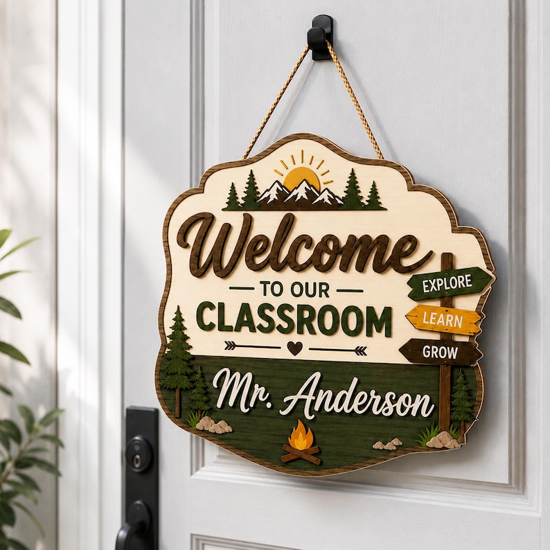 Custom Teacher Door Sign, National Park Teacher Name Sign, Camp Theme ...
