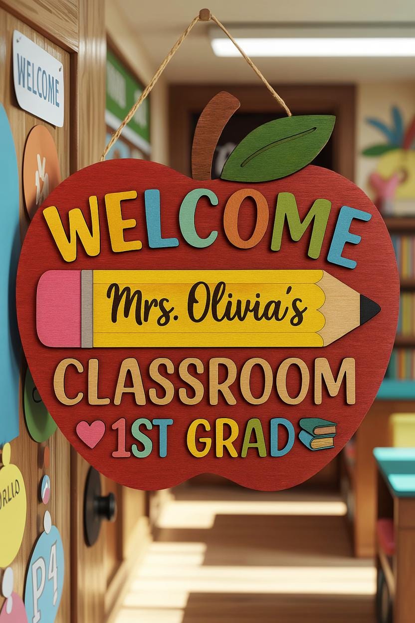 Personalized Teacher Door Sign, Welcome Teacher Sign, Apple Door Sign ...