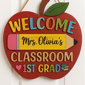 Personalized Teacher Door Sign, Welcome Teacher Sign, Apple Door Sign ...
