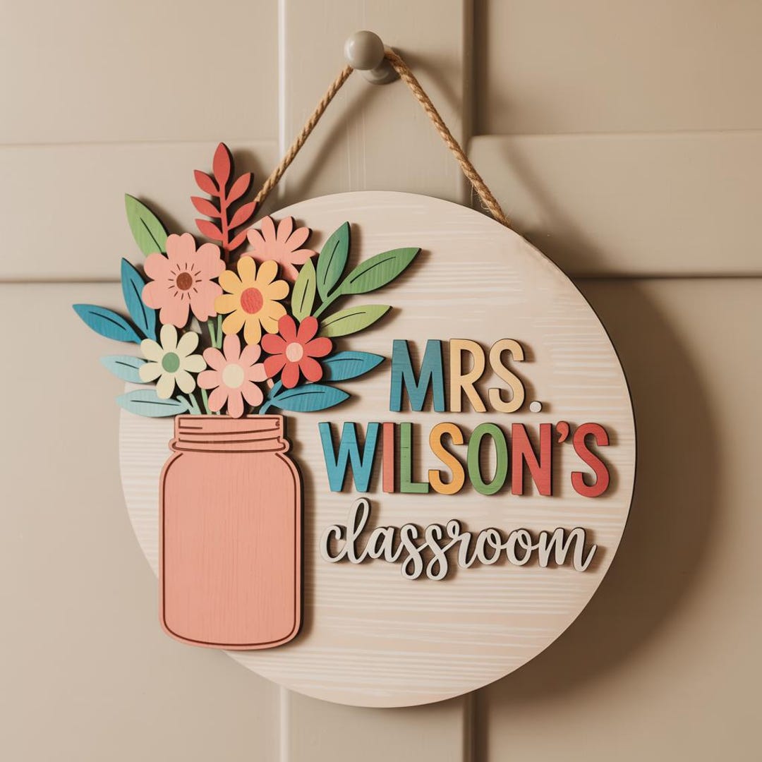 Personalized Floral Teacher Door Sign, Classroom Door Sign, Teacher ...