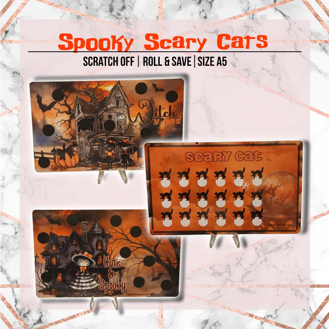 Spooky Scary Cats, Saving Challenge, Halloween, A5, Scratch Off, Roll ...