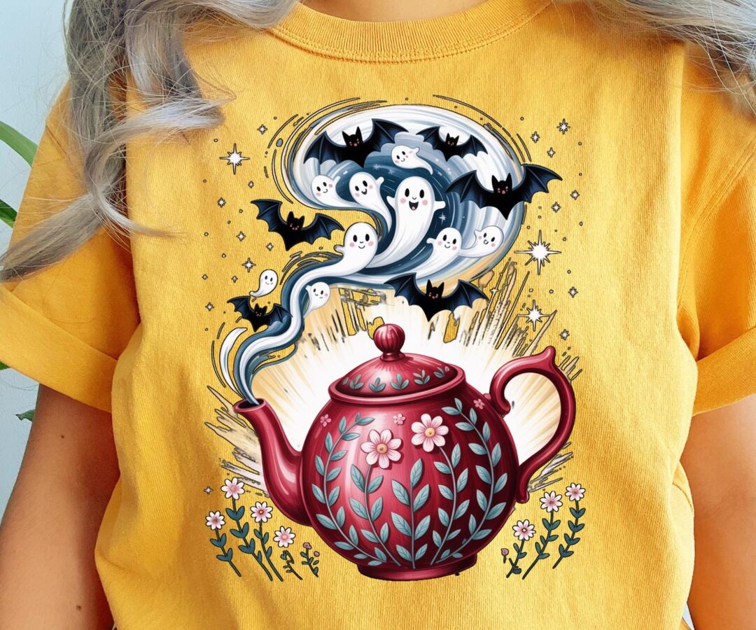 Magical Halloween Teapot PNG, Cute Ghosts and Bats Clipart, Spooky Tea ...