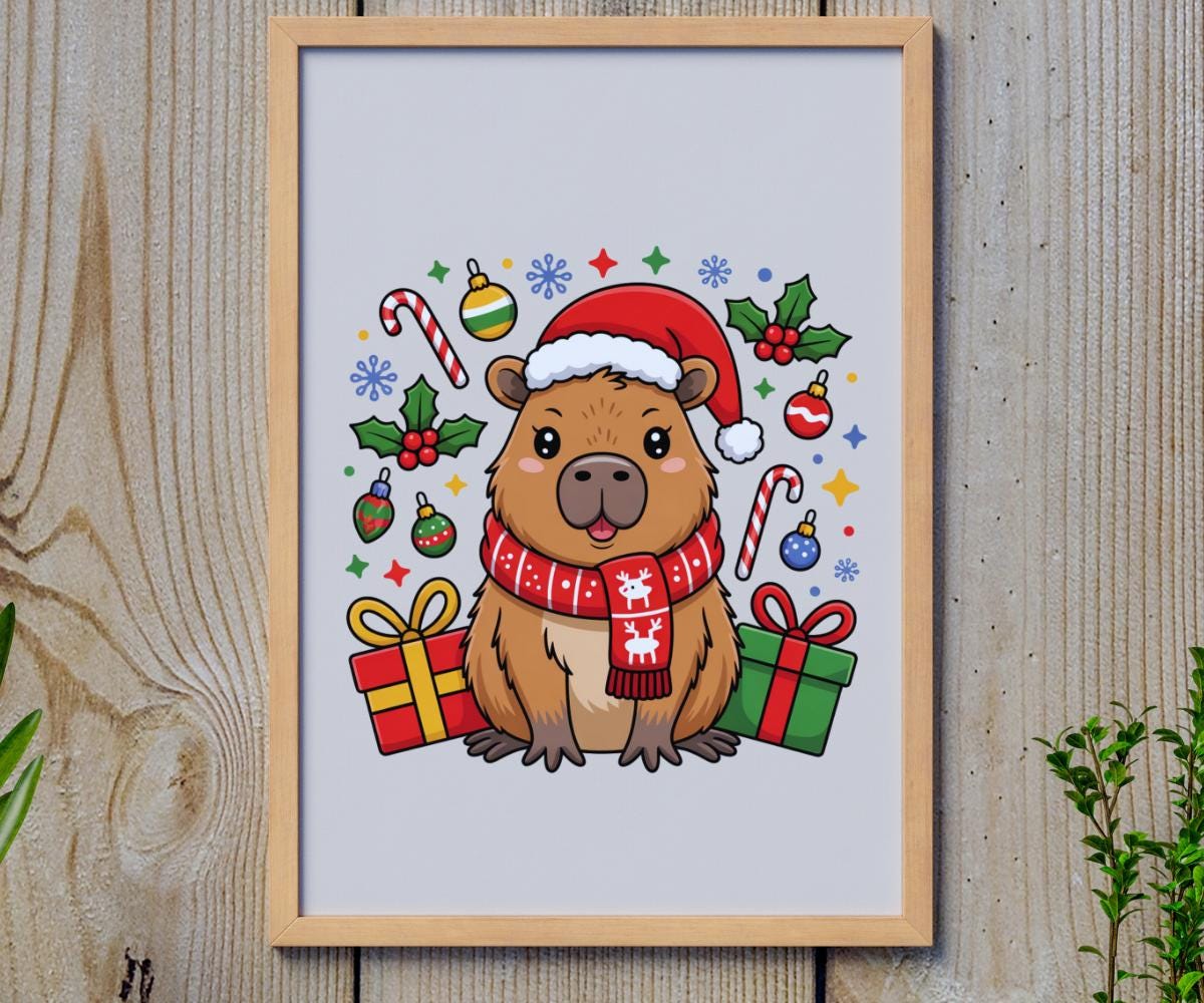 Christmas Capybara PNG: Holiday Animal Clipart, Santa Hat (digital ...