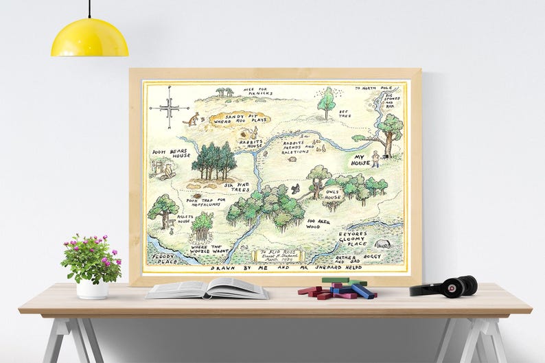 100 Acre Wood Map Poster, Winnie the Pooh Map, FREE SHIPPING, Wall Art ...