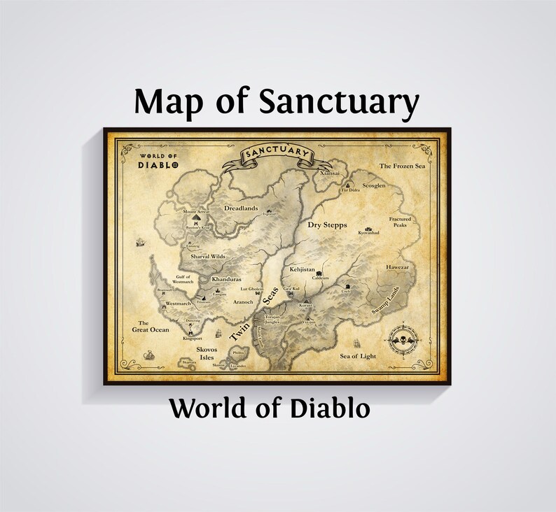 Diablo Map Poster, Map of Sanctuary Print, the Mortal Realm Map, Diablo ...