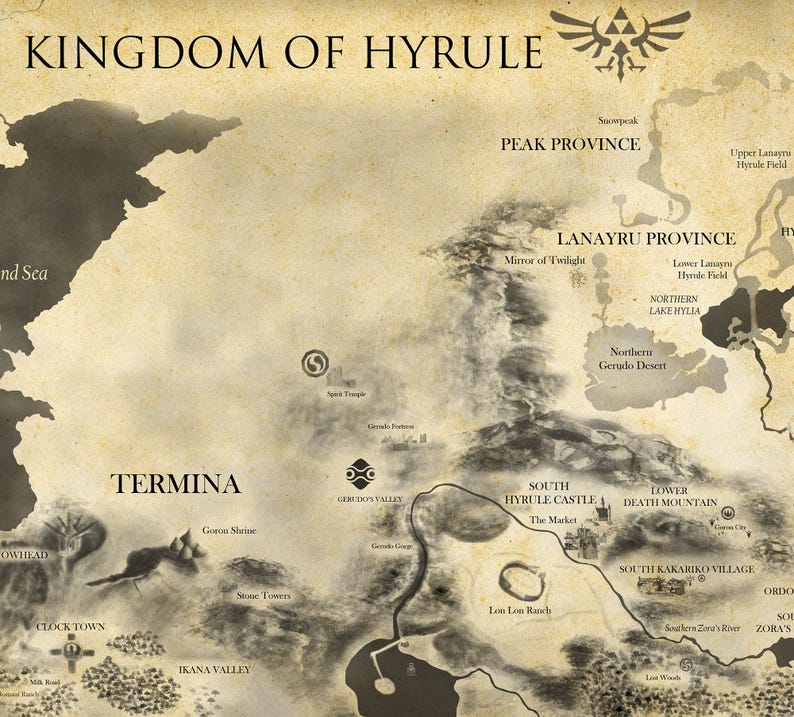 Hyrule Map Print: Legend of Zelda Game Room Decor - Etsy