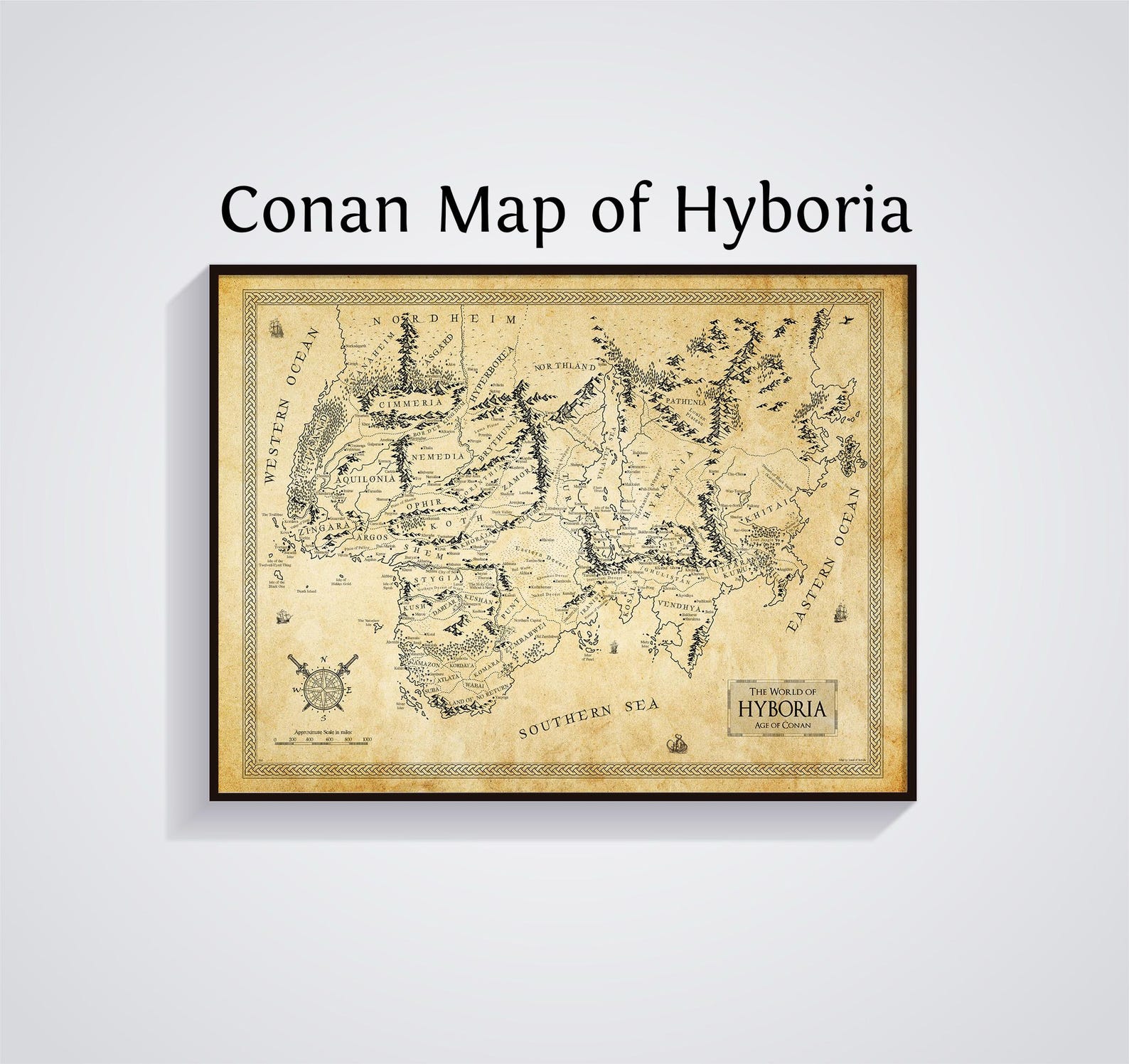 Conan Map of Hyboria Print: Robert E. Howard Fantasy Art Poster ...
