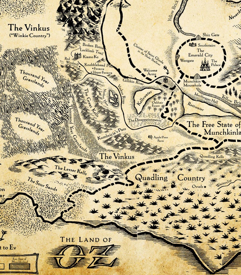 The Wicked Poster, Wizard of Oz Map Print: Emerald City Fantasy Art - Etsy