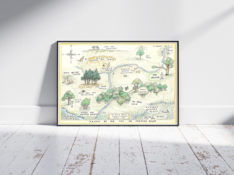 100 Acre Wood Map Poster, Winnie the Pooh Map, FREE SHIPPING, Wall Art ...