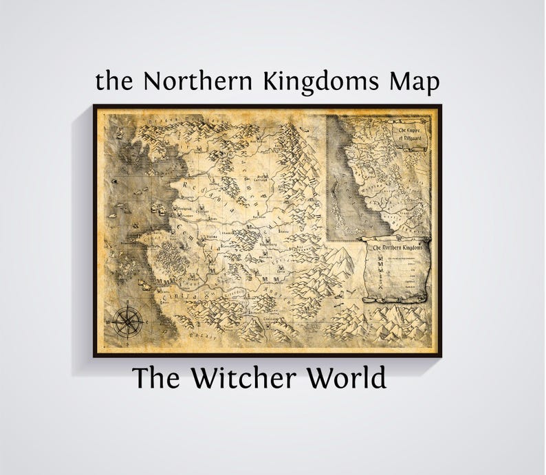 Witcher World Map Print: Northern Kingdoms Art Poster, Geralt of Rivia ...