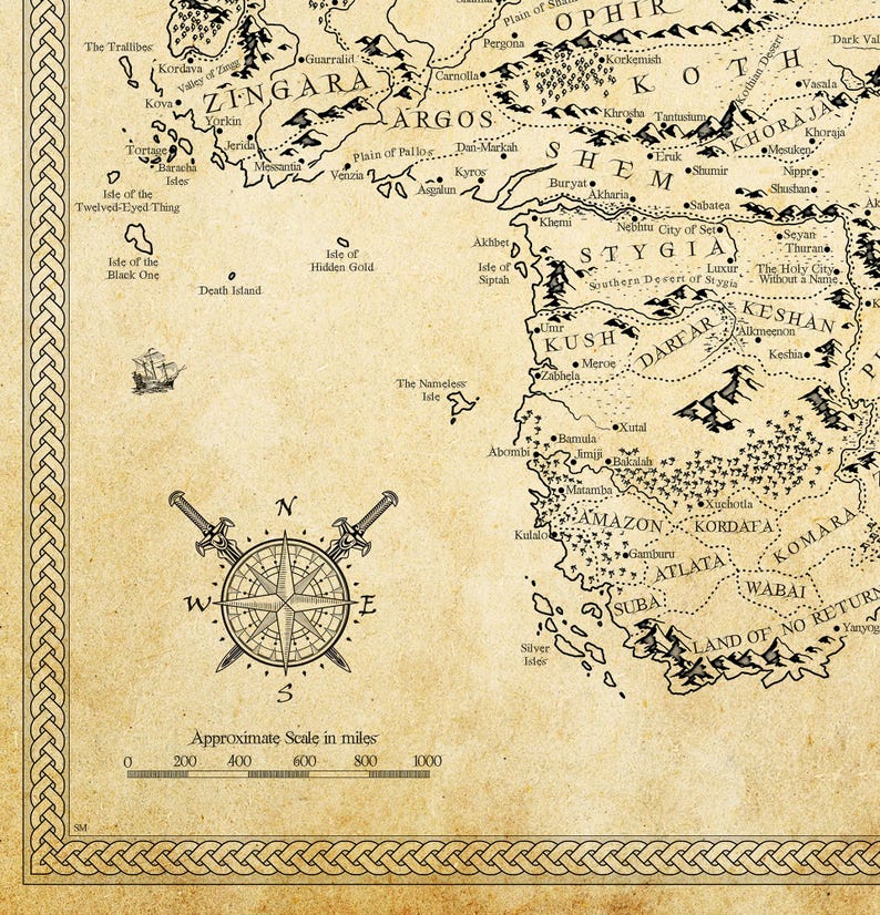 Conan Map of Hyboria Print: Robert E. Howard Fantasy Art Poster ...