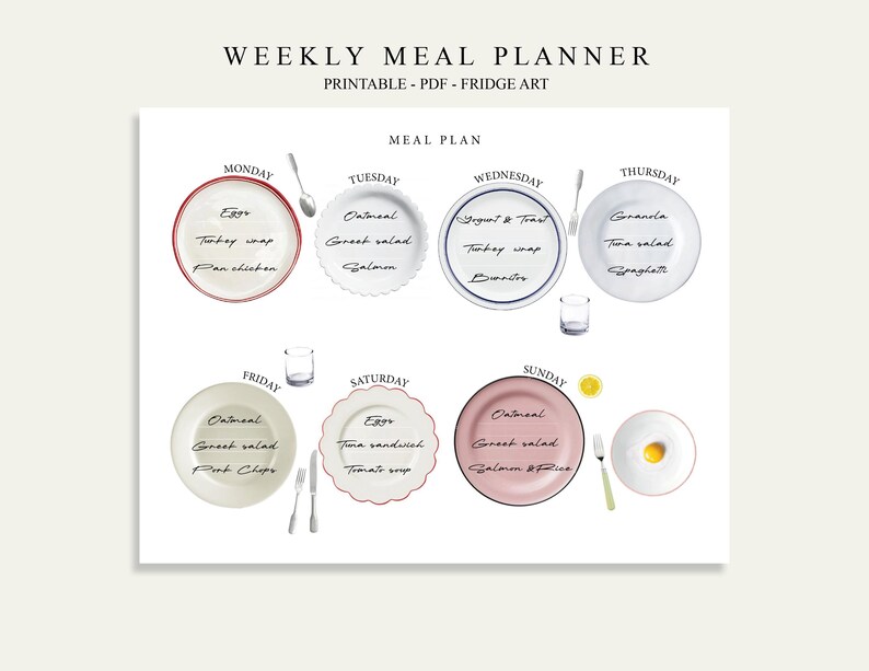 Printable Weekly Meal Planner, Food Diary, Meal Tracker, Food Journal ...