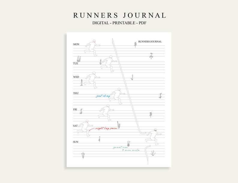 Monthly Running Journal Printable, Mood Tracker, Running Tracker ...