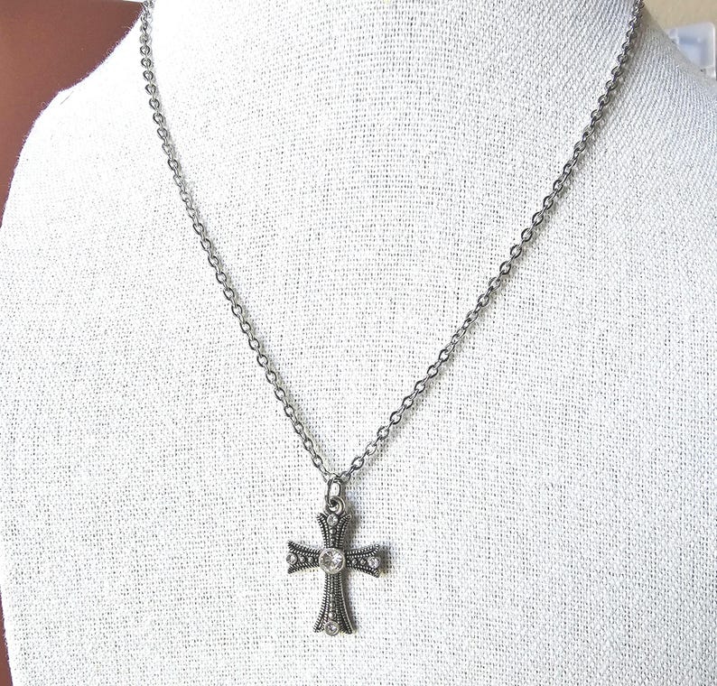 Rhinestone Christian Cross Pendant: Stainless Steel Necklace, 18" - Etsy