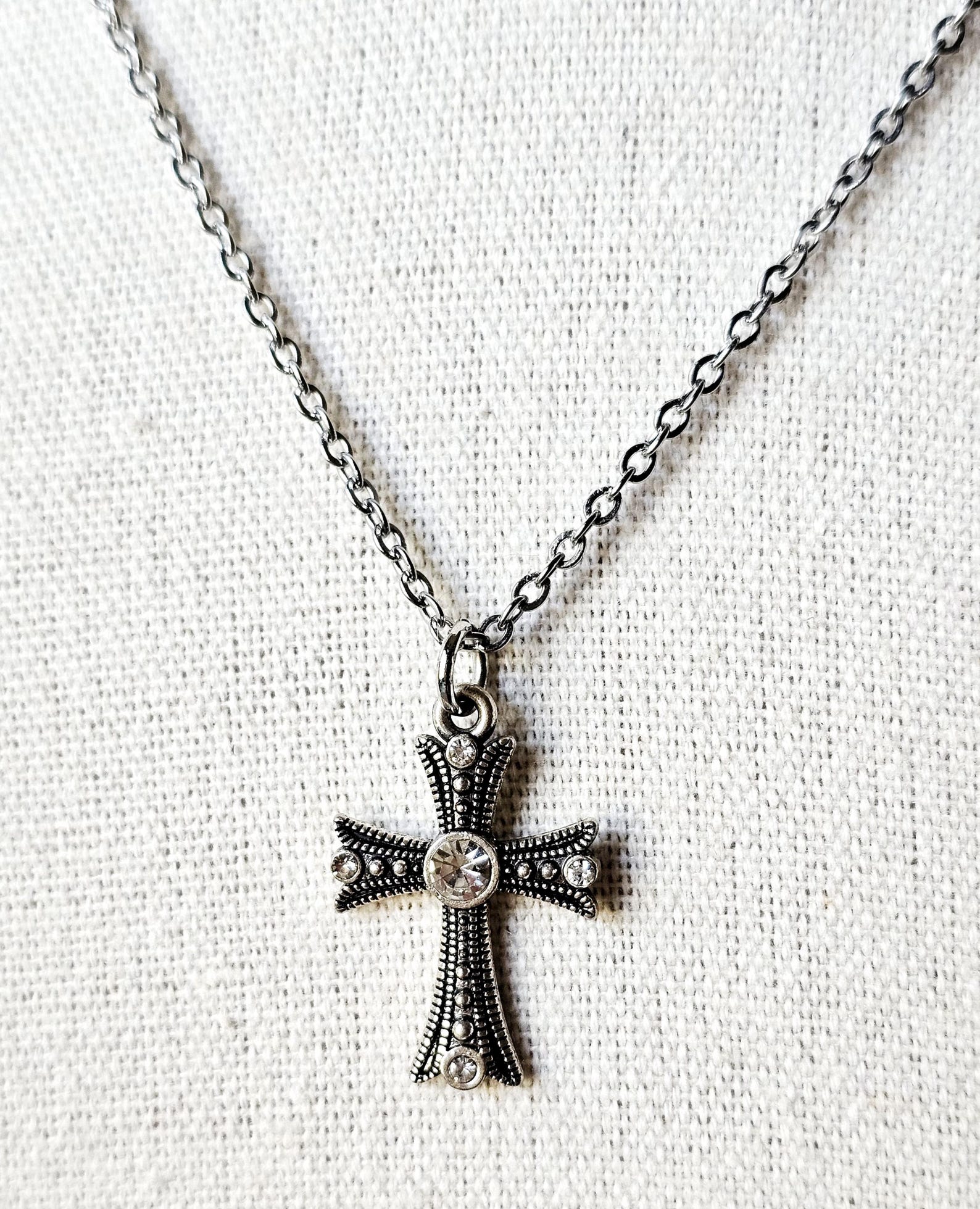 Rhinestone Christian Cross Pendant: Stainless Steel Necklace, 18" - Etsy