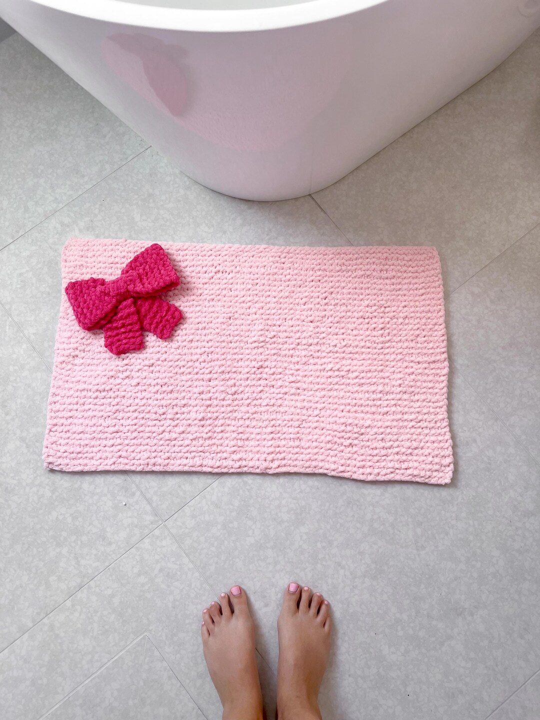 Handmade Soft Pink Kids Bath Mat With Bow: Absorbent, Bathroom Decor - Etsy
